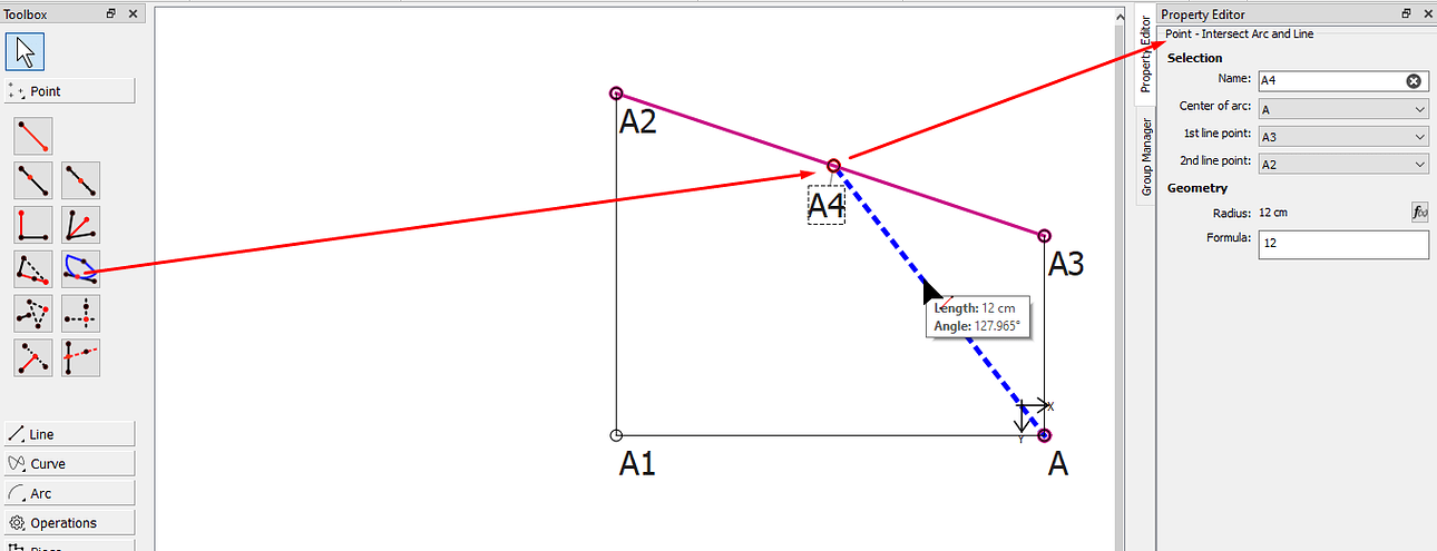 How to draw exact length using "point - intersect line and axis" tool ...